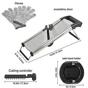 Mandoline Slicer for Kitchen -VEKAYA Stainless Steel Vegetable Slicer for Potato, tomato and Onion, Carrot Julienne and Chopper for Vegetables with Gloves (BlacK)