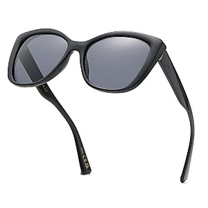 Be One Women Cat Eye Fashion Sunglasses - Polarized UV400 Classic Retro C1 Black Frame + Black Lens