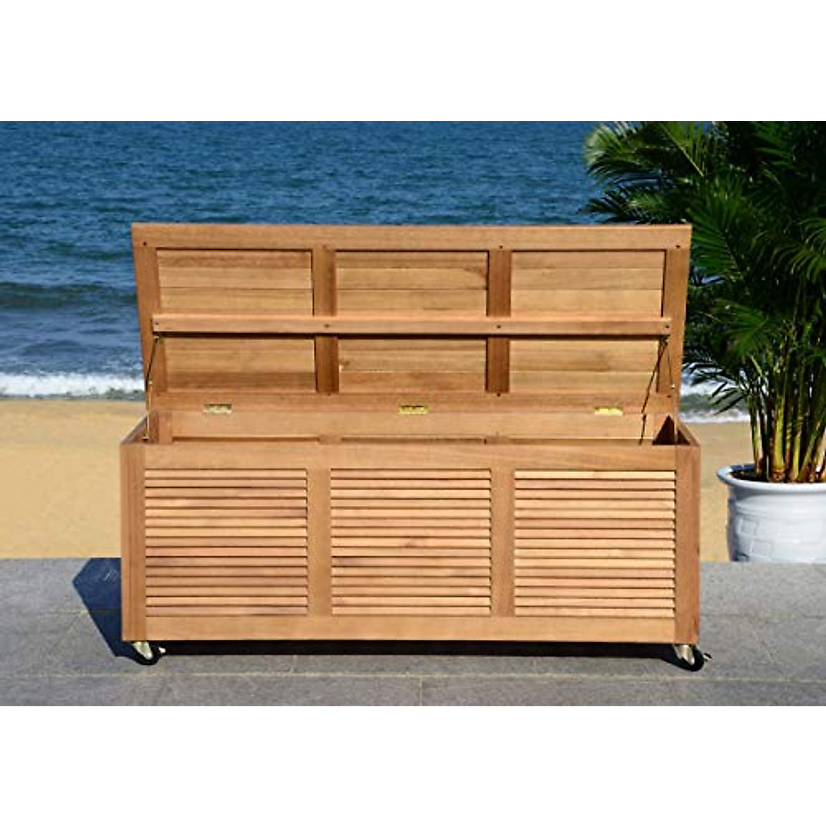 Safavieh PAT7038A Outdoor Collection Elina Teak 47.2" Cushion Deck Box, Natural