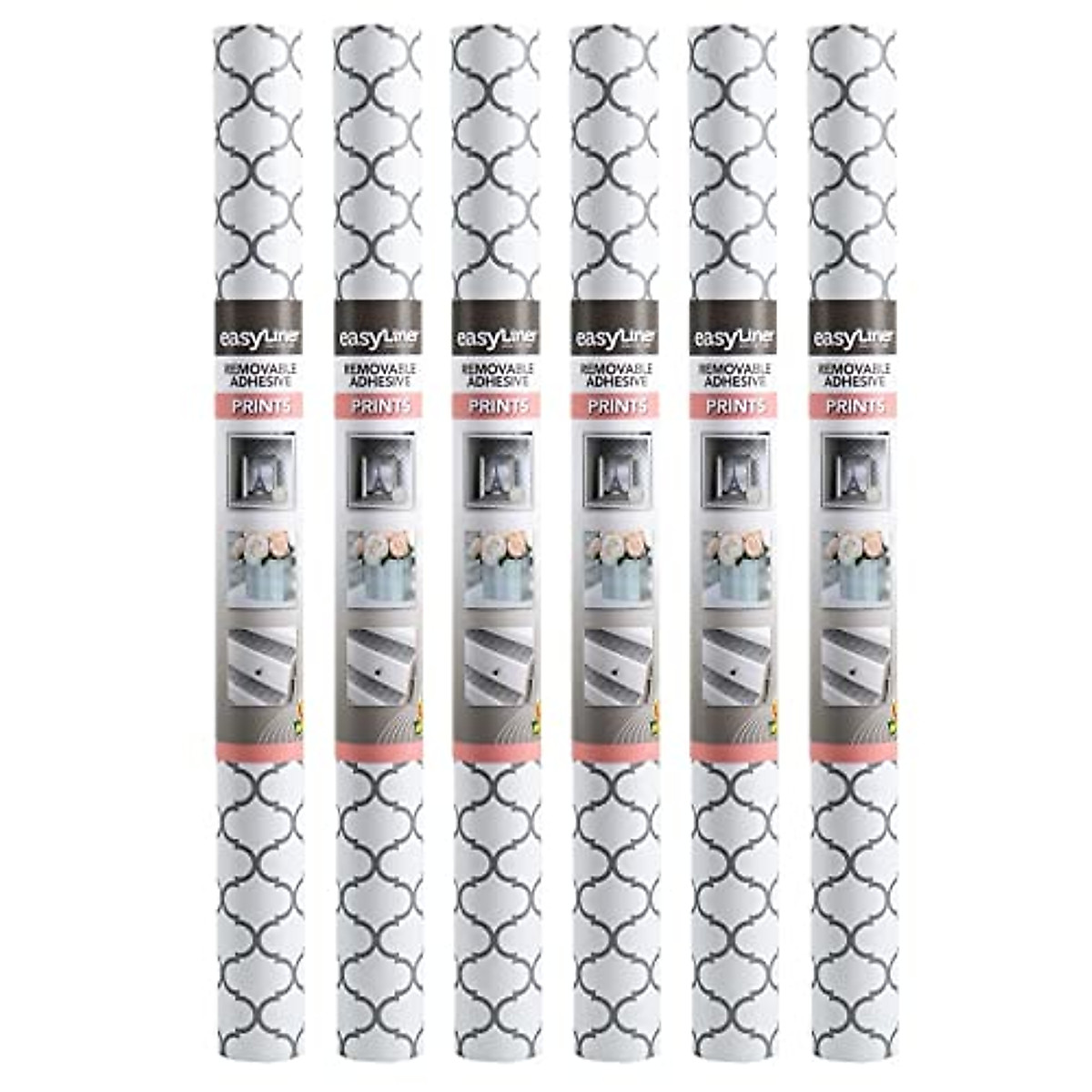 Duck EasyLiner Adhesive Laminate Prints Shelf Liner, Gray Quatrefoil, 20 in. x 15 ft, 6 Rolls