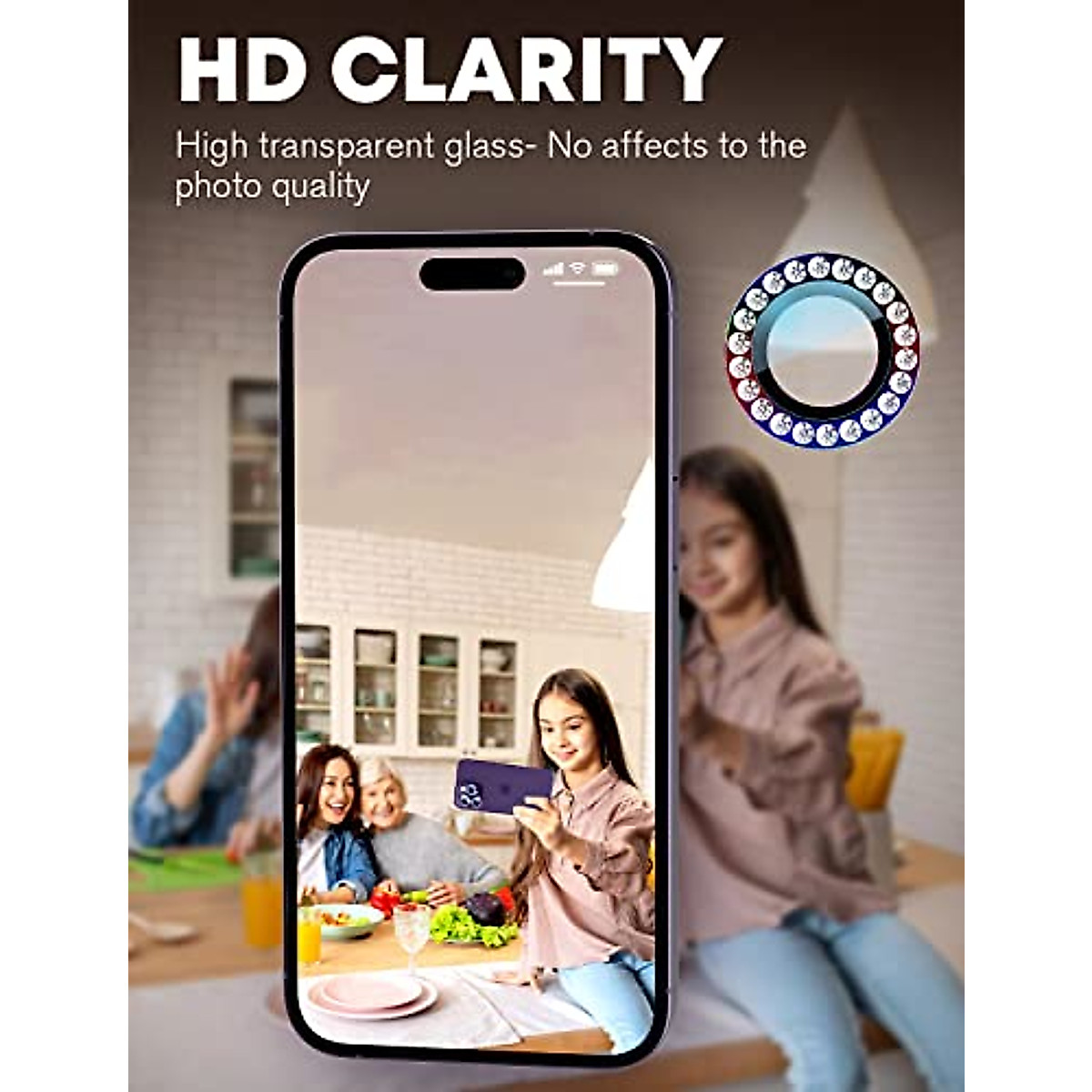 Freefa for iPhone 14 Pro/iPhone 14 Pro Max Camera Lens Protector, Bling Diamond Case for iPhone 14 Pro Camera Lens Protector, for iPhone 14 Pro Lens Protector, HD-High Definition Glass, Case Friendly