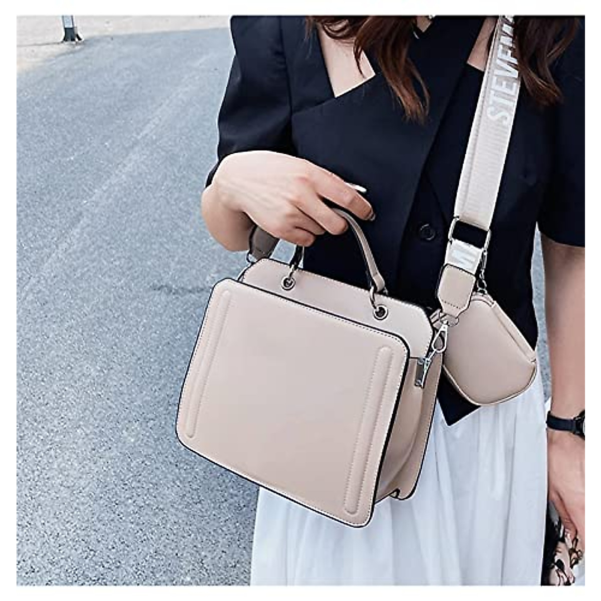 ZINGINGEN PU Leather Tote Bag for Women,Fashion Handbag Shoulder Crossbody Bags with Double Shoulder Straps (Color : Khaki)