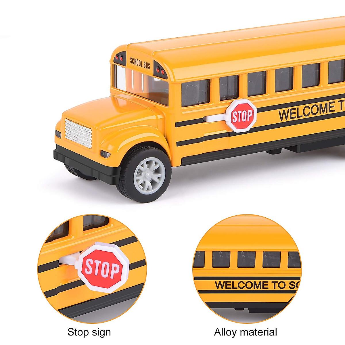 Think Wing School Bus Toy for Toddlers - 5 Inch 2 Set Die-cast Play Vehicles Pull Back car for Kids