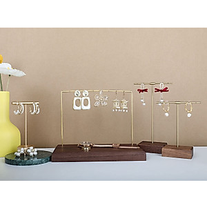 GemeShou Walnut Brass Jewelry Storage Display, Wooden earring organizer for dangle hoop hook, Earring display stands for boutique Closet show【Walnut U Shelf Height 5.91"-Big】