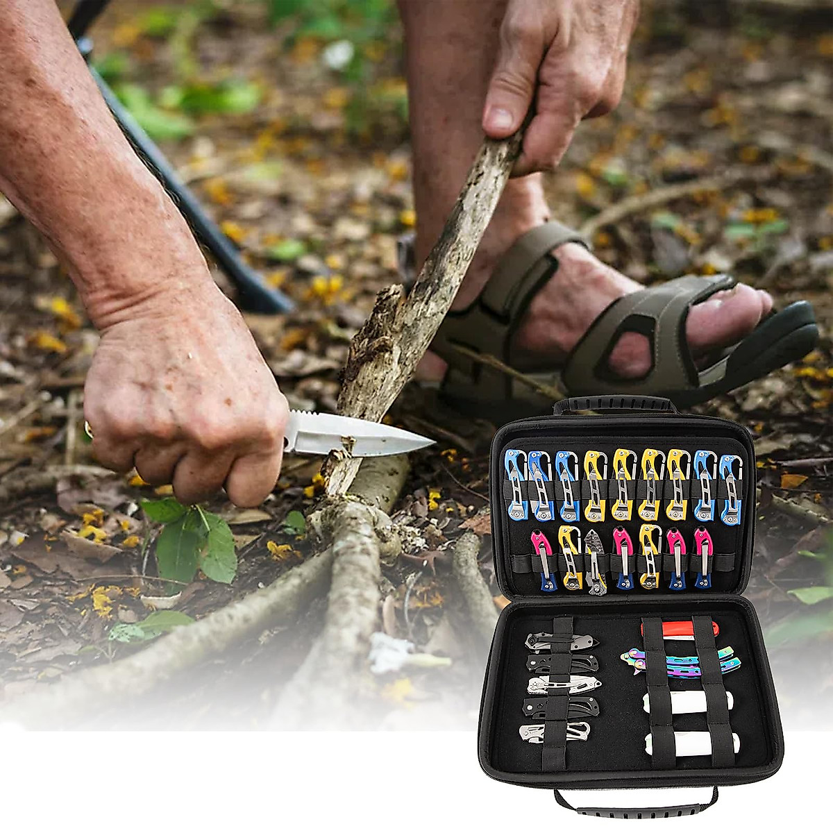 QEES Knife Display Case,62 Slots Knife Case,Knife Storage,Butterfly Knives Storage Organizer,Pocket Knives Collection Protector Butterfly Knives Case For Survival Tactical Outdoor EDC Mini Knife