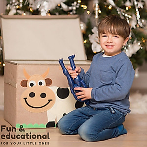 Hurricane Tots Large Toy Chest. Canvas Soft Fabric Children Toy Storage Bin Basket with Flip-top Lid. Collapsible Gray Toy Box for Kids, Boys, Girls, Toddler and Baby Nursery Room