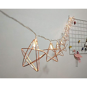 AMZSTAR 3M 20LED Rose Golden Metal String Lights, Geometric Lights Diamond Battery Powered Fairy Lights Indoor Decorative Lights for Home Bedroom Garden Wedding Party (Star)