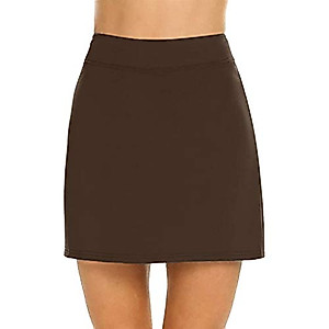 Women Pleated Tennis Skirt Shorts High Waisted Athletic Golf Skorts Workout Sports Yoga Womens Skirt Suit D-Brown