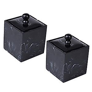 TOPBATHY 2pcs Black Qtip Dispenser Apothecary Jars Bathroom Vanity Q Tip Holder Storage Canister Jar for Cotton Swab Cotton Ball Hair Band Resin Marble Grain
