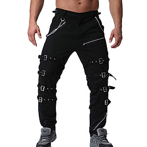 AKARMY Men's Fashion Hiphop Rock Punk Gothic Pants Techwear Sport Hiking Riding Cotton Casual Cargo Pants K013 Black 32