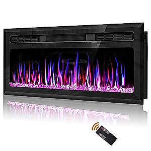 Hocookeper 60 inch Electric Fireplace, Wall Mounted and Recessed Fireplace Linear Fireplace Insert with Remote Control, Adjustable Flame Colors, Timer,750w/1500w, Black
