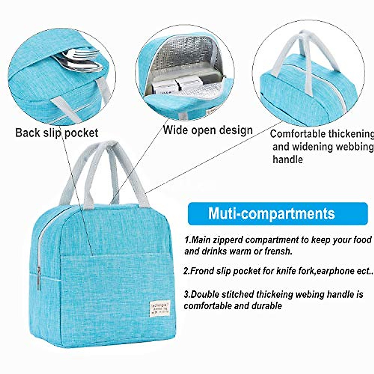Small Lunch Bags for Women and Men Kids Insulated Cooler Lunch Tote Bag Reusable Lunch Box Kids for Back to School, Work, Office(Sky Blue)