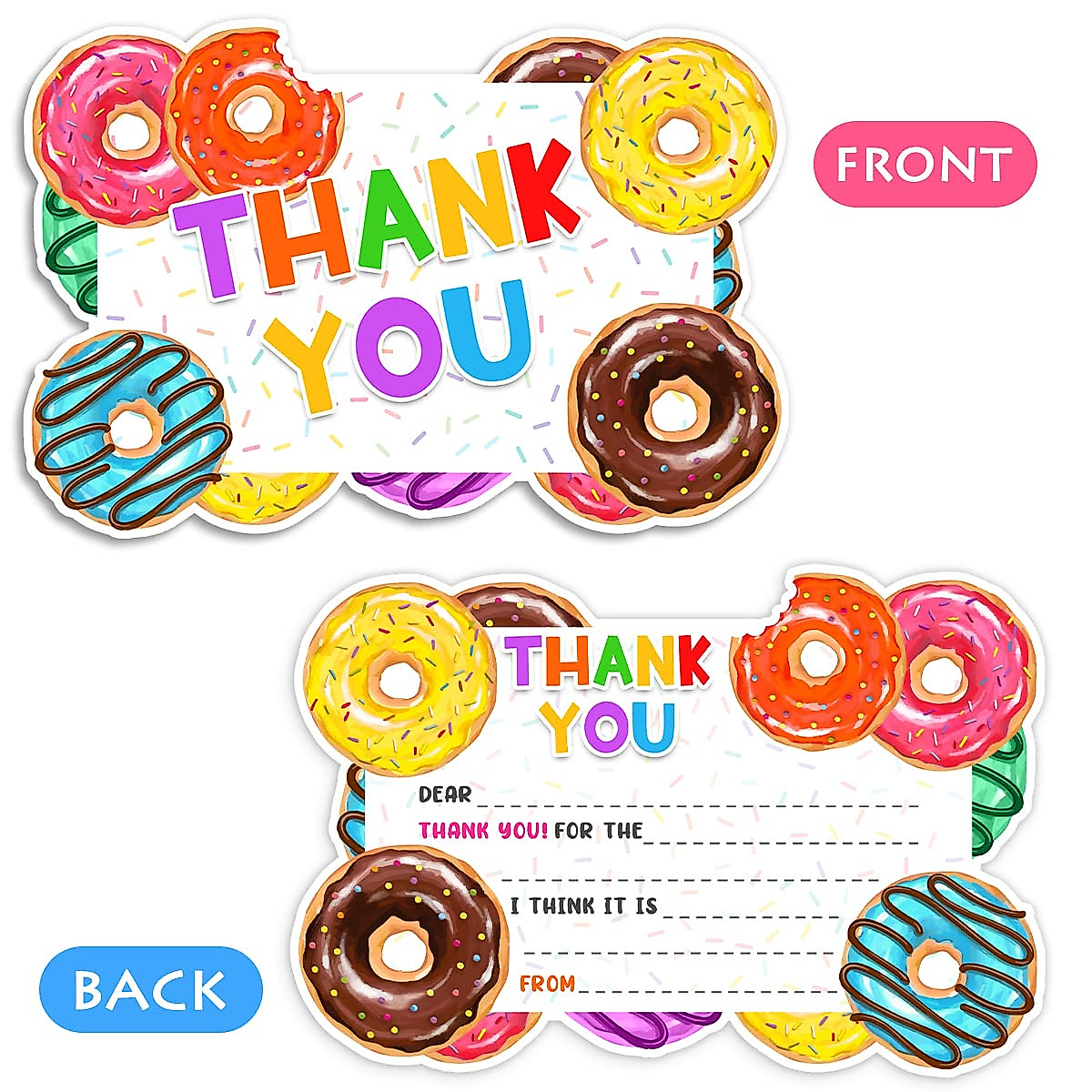 Simimi art Donut Kids Thank You Cards, Fill In Thank You Notes For Kid, 30 Thank You Cards 30 Envelopes