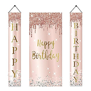 Pink Rose Gold Happy Birthday Door Banner Decorations for Women, Happy Birthday Door Cover & Porch Party Supplies, Large 16th 21st 30th 40th 50th Birthday Backdrop Decor