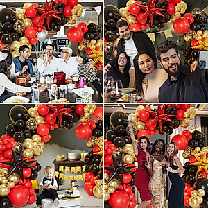 Bonropin 161pcs Red Black and Gold Balloons Garland Arch Kit with 5/10/12/18in Red Black Gold Balloons Explosion Star Balloons for 2024 Graduation Anniversary Casino Wedding Birthday Party Decorations