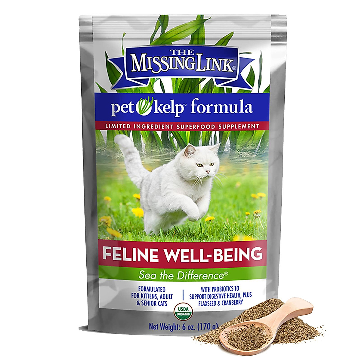 The Missing Link Pet Kelp Feline Well-Being 6oz Superfood Powdered Supplement, Organic & Limited Ingredient Formula for Digestive & Overall Health of Cats