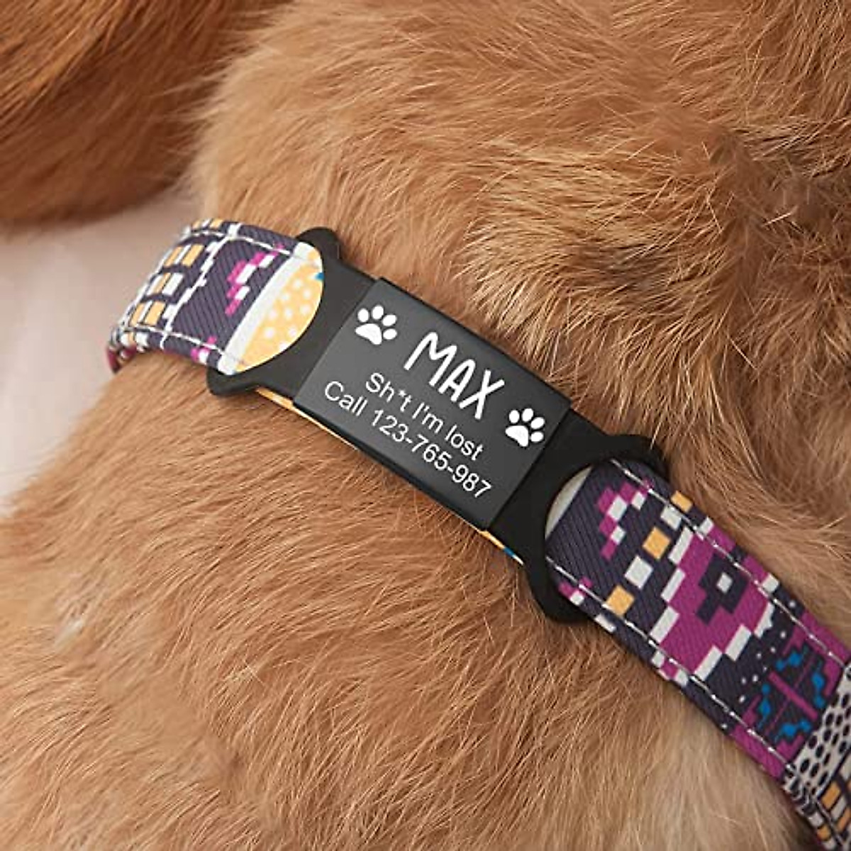 Atdesk Personalized Dog Tags, Slide On Pet ID Tag, Engraved Stainless Steel Cat Collar Tag, No Jingle Dog Name Tag Silent Pet Identification Tags(Large Black)