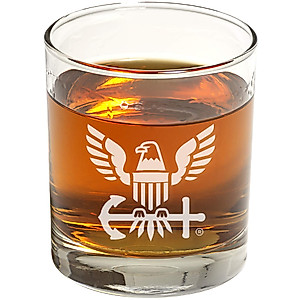 US Navy Whiskey Glass (Set of Two) – Navy Engraved Exquisite Whiskey Glass - Gifts for Whiskey Lovers - Navy Present for Retirement, Graduation, Birthday – Navy Home Décor