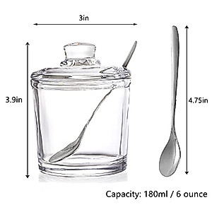 Frcctre Set of 2 Glass Sugar Bowl, 6 Ounces Clear Sugar Jar with Spoon and Lid, Salt Spice Pepper Bowl Seasoning Jar Condiment Pots Dispenser Container for Home Kitchen Coffee Bar