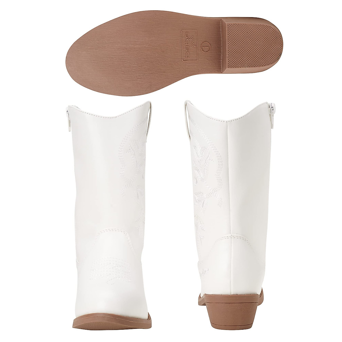 bebe Girls' Cowgirl Boots - Classic Western Cowboy Boots - Mid Calf Boots for Toddlers, Little Girls, and Big Girls, Size 2 Little Kid, White