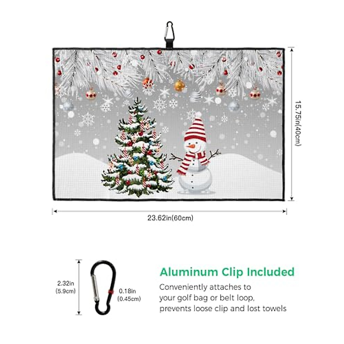Golf Towel Christmas Tree Xmas Snowman Grey,Waffle Pattern Microfiber Club Cleaner Golf Towels with Carabiner Clip for Women Men Dad,Pine Needle Snowflake Golf Towel for Golf Bags Accessories,24x16in