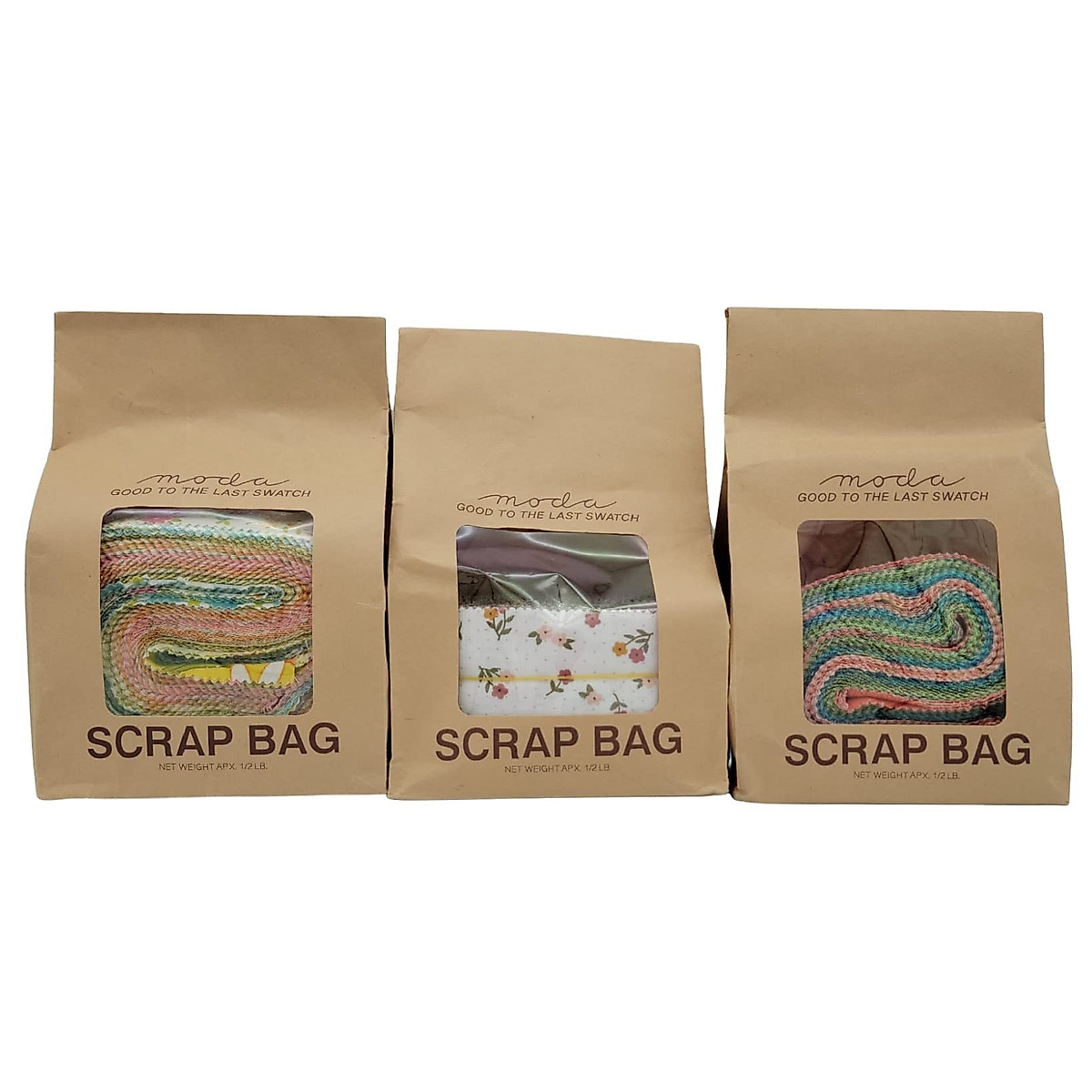 Moda Fabric 3 Scrap Bags, Assorted, 6 Inches