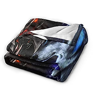 Cool Dragon and Wolf Flannel Fleece Blanket Printed Ultra-Soft Warm Throw Blankets Anti-Pilling for Bed Couch Sofa Travel Camping 80"X60"