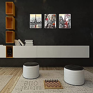 UKZMN 3 Pieces Paris Wall Art Prints, black and white Eiffel Tower Romantic Paris Theme Room Art Poster Decor for Girls Living Room Bedroom Bathroom Kitchen Office Decor, （12 x 16 Inch Unframed）