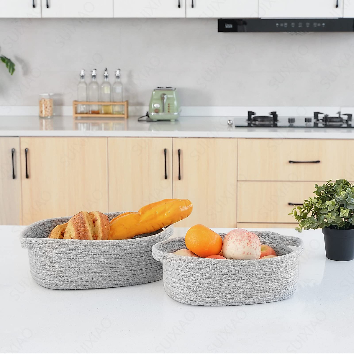 sunla 5-Piece Storage Basket Set, Natural Rope Woven Baskets for Organizing & Storage, Nursery Storage Baskets, Cute Small Rope Basket Set for Clothes, Foods, Toys (Grey)