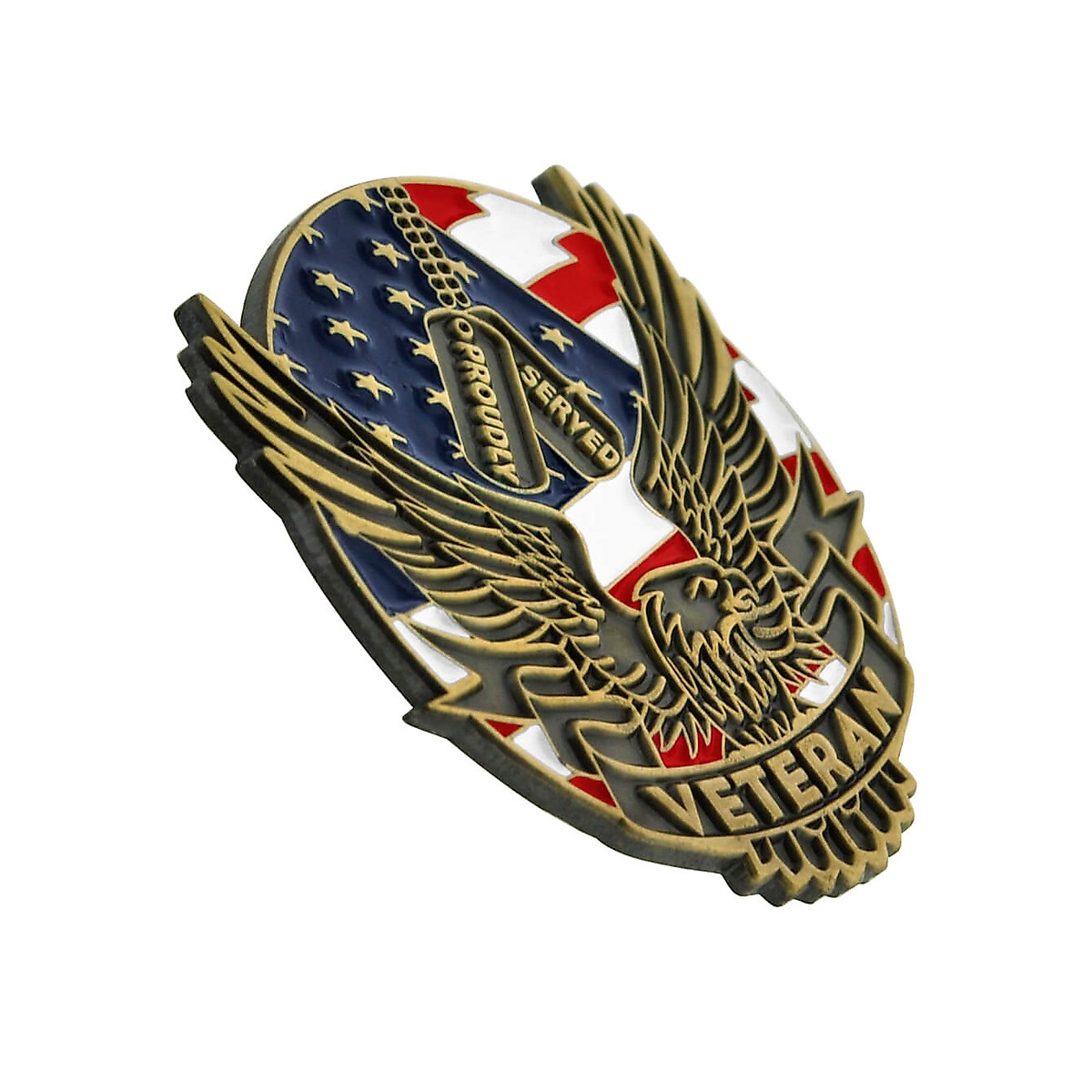 PinMart Proudly Served Veteran Pin – Patriotic American Lapel or Hat Pin – Proud to be Retired Army, Navy, Air Force or Marine Corps – Gold Plated Enamel with Secure Clutch Back