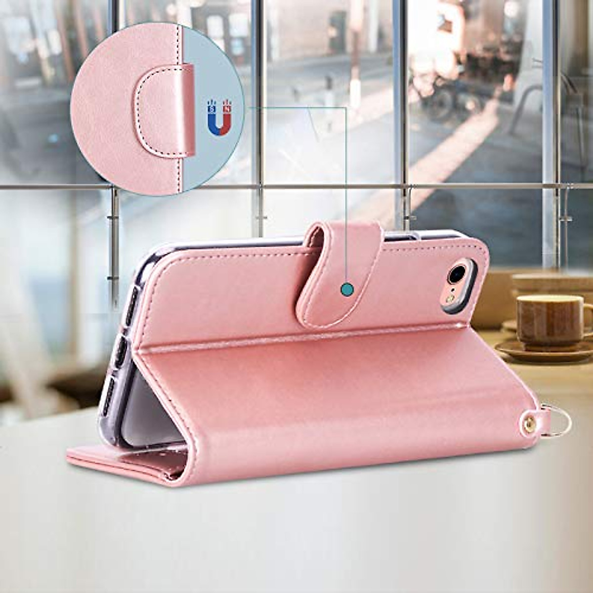 FYY Designed for iPhone SE Case 2022 (3rd Gen) / 2020 (2nd Gen) / 7 / 8 , Luxury PU Leather Wallet Phone Case with Card Holder Flip Kickstand Cover Rose Gold