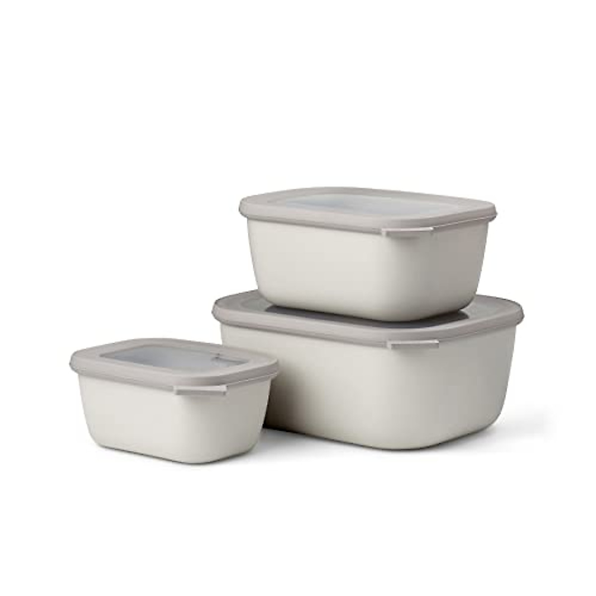 Mepal Cirqula Multi Rectangular 3-Piece-Bowl Set-Food Storage Containers-Stackable-Dishwasher Safe, Hoch, Nordic White
