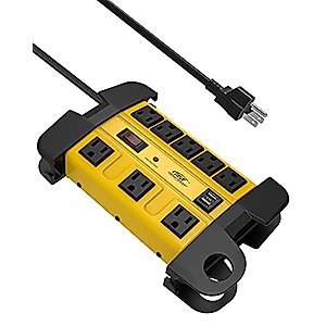 Heavy Duty Surge Protector Power Strip with 2 USB Ports, CRST 8-Outlet Metal Industrial Power Block with 15A Circuit Breaker, 6ft Extension Cord, 1350 Joules for Workshop, Garage, Office, Shop…