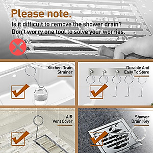 Drain Key Lifting Hooks - 5 Pack 304 Stainless Steel Drain Grate Puller Lift Out Key for Easy Shower Drain Cleaning, Silver