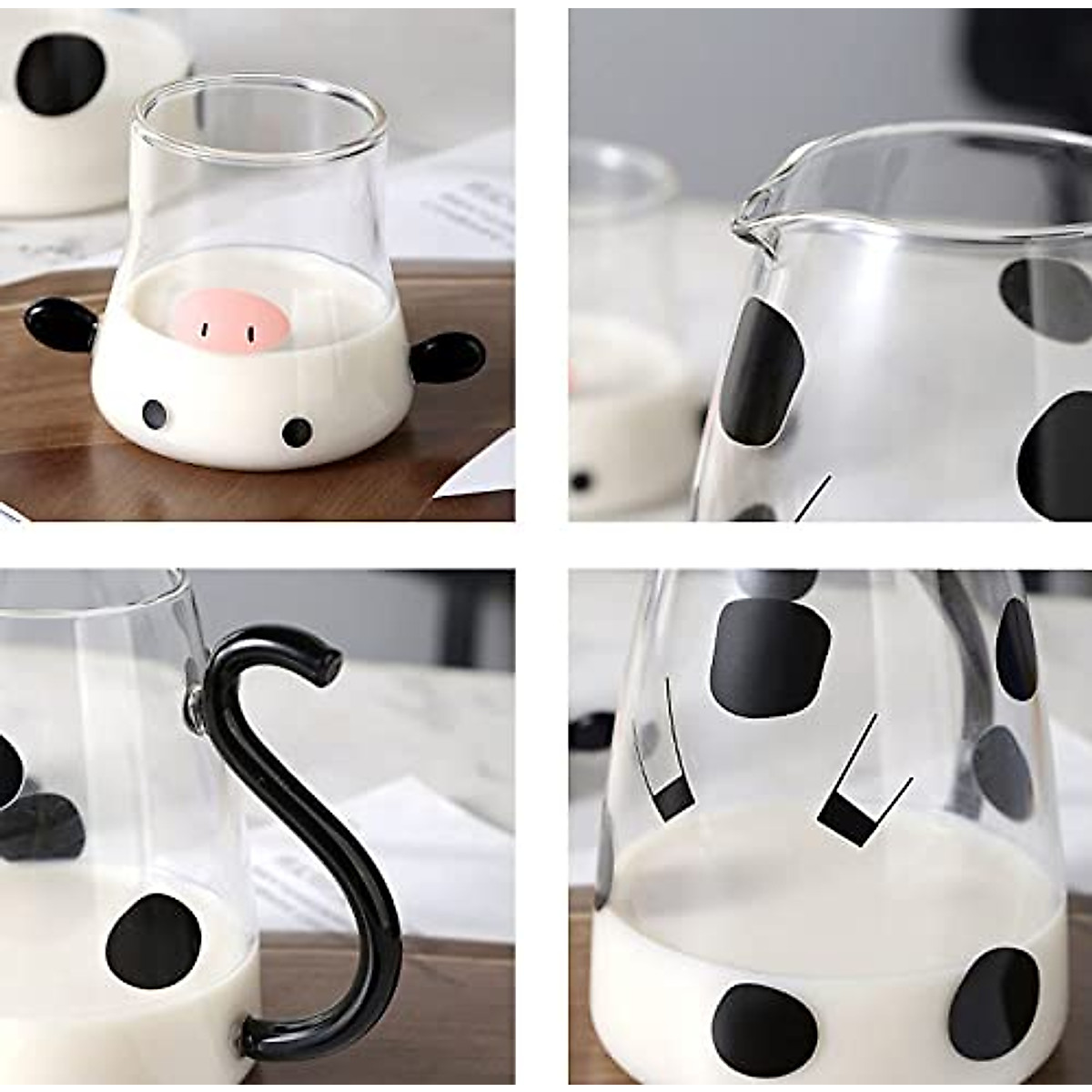 RockTrend Cartoon Cow Clear Glass Bedside Night Water Carafe Set with Tumbler, Pitcher And Cup Night Set