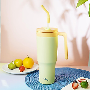 Konokyo Insulated Tumbler with Handle and Straw,40 OZ Vacuum Stainless Steel Water Bottle Travel Mug Metal Cup with Fruit Diffuser,Forest Green