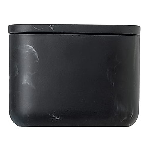 Vigar Zense Collection Black Marble Rectangular Toiletries Container Box with Lid, Holder for Cotton Balls and Hair Accessories, for Modern Luxury Bathroom and Bedroom, Fine Polyresin Stone