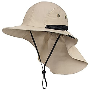 SUN CUBE Sun Hat for Men, Wide Brim Fishing Hat Neck Flap Cover Men Women, Hiking Safari, UV Sun Protection Summer Gardening Beach Camping UPF 50+, Tan