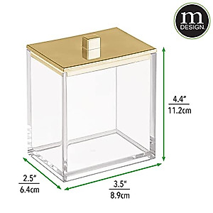 mDesign Plastic Rectangle Apothecary Canister - Organizer for Bathroom Vanity Countertop Shelf Decor - Holds Cotton Swabs, Soap, Makeup, Bath Salts - Lumiere Collection - 3 Pack - Clear/Soft Brass