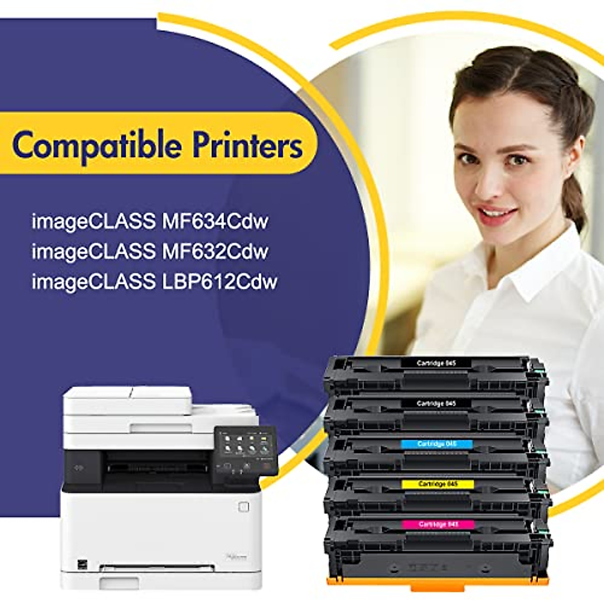 045 045H CRG-045 5-Color Toner Cartridge Set Replacement for Canon 045 045H Toner Cartridge for Canon Color imageCLASS MF634Cdw, MF632Cdw, LBP612Cdw Laser Printers ( 5-Pack)