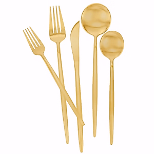 Matte Gold Silverware Set 30 Pieces, FAMEWARE Stainless Steel Flatware Set，Service for 6，Kitchen Utensil Set, Tableware Cutlery Set, Satin Finished Polished & Dishwasher Safe