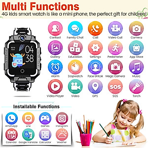 4G Smart watch for Kids, Phone Watch w GPS Tracker Watch 3-way Call Camera Video Chat Pedometer,SOS,1.4" Touch Screen WiFi Toddler Wrist Watch Boys Girls Smartphone for 3-15 Years Old Child (w SIM)