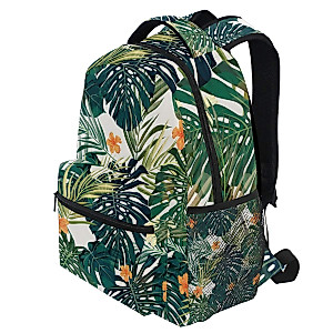 Oarencol Tropicalsummer Hawaiian Flower Palm Leaves Orange Floral Backpacks Bookbags Daypack Travel School College Bag for Womens Girls Mens Boys Teens