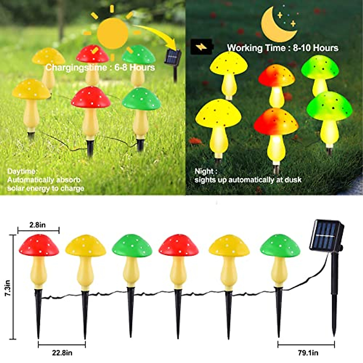 Solar Mushroom Lights Outdoor Waterproof, LED Landscape Lights Pathway Lights Solar Powered with 6 Cute for Garden, Yard, Path, Fence, Lawn, Christmas and Wedding Decoration, Mushroom-multicolour