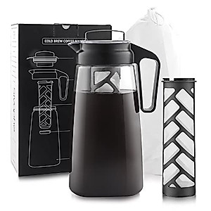 Sivaphe Large Cold Brewer Coffee Maker 2 Quart, Dishwasher Safty Manual Leak Proof Traitan Pitcher, 64 oz Iced Coffee Method Tea Brewer with Deluxe Reusable Mesh Filter