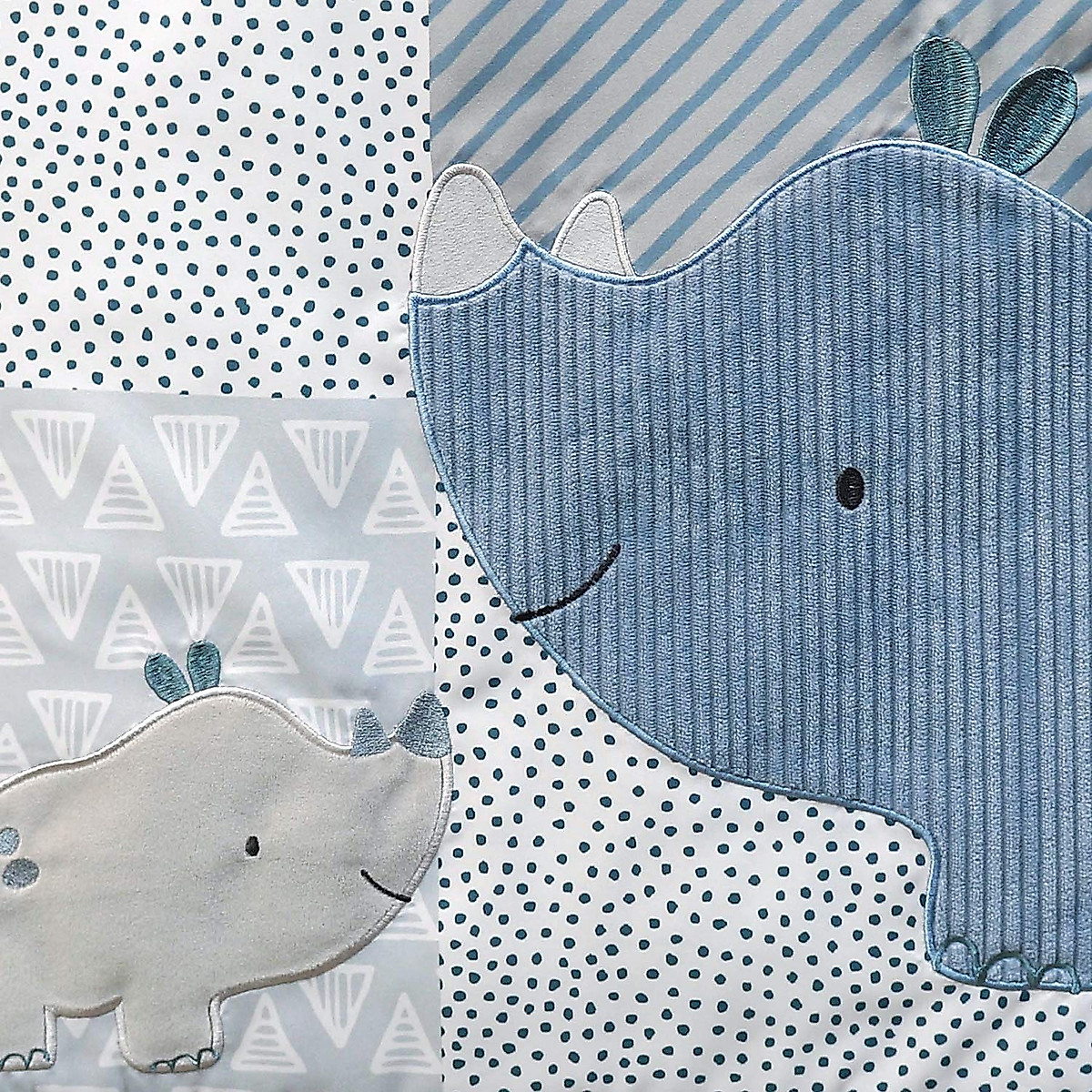 The Peanutshell Crib Bedding Set for Boys or Girls, Unisex 3 Piece Blue Rhino Nursery Collection
