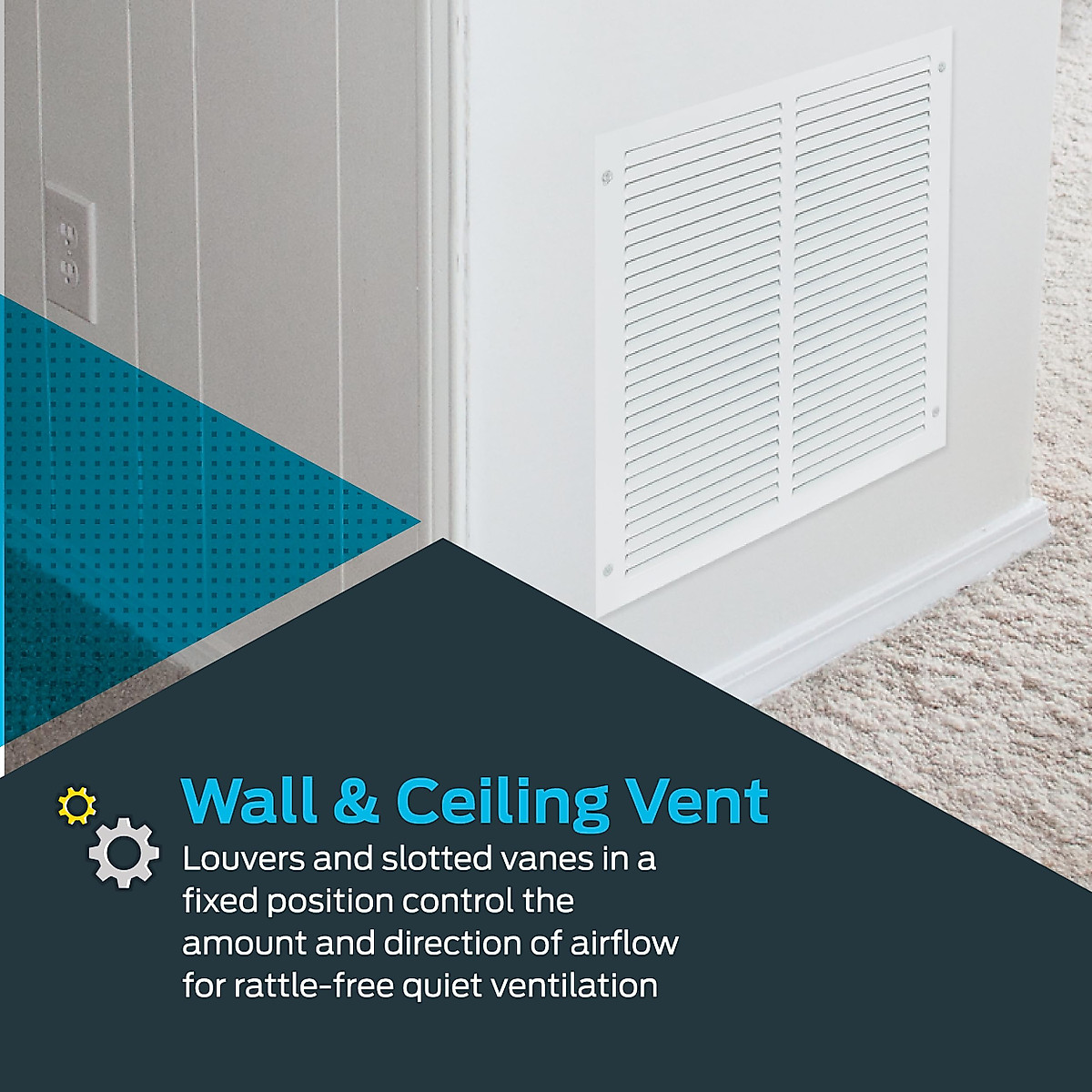 EZ-FLO 16 x 16 Inch (Duct Opening) White Return Air Vent Cover for Wall or Ceiling, 17-3/4 Inch x 17-3/4 Inch (Overall Dimensions), Solid Steel Return Air Grille, HVAC Air Return, 61641