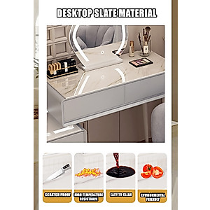 ZGNBSD Corner Vanity Set - Makeup Vanity Desk with Charging Station & Bluetooth Speaker, 8 Drawers Design, Including LED Vanity Mirror and Chair, L-white, 47''