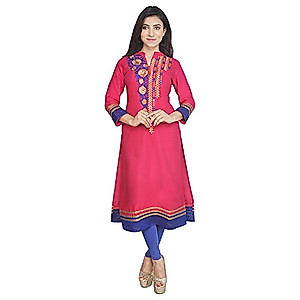 Chichi Indian Women's Embroidered Rayon Kurti Red-Blue For Casual/Daily/Party Wear