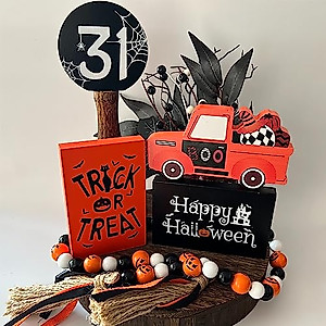 Halloween Decorations Indoor Kitchen Tiered Tray Decor, 5Pcs Boo Truck Spiderweb, Pumpkin Bead Garland, Trick or Treat, Happy Halloween Signs, Spooky Halloween Decor (A)